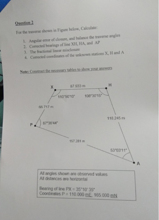 Solved Question 2 For The Traverse Shown In Figure Below 
