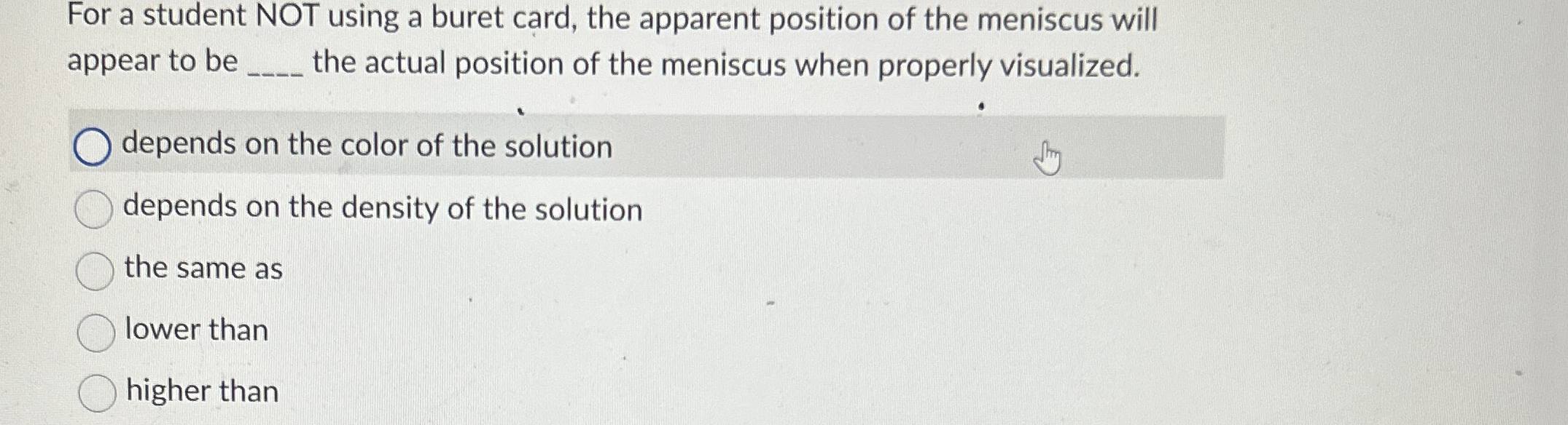 Solved For a student NOT using a buret card, the apparent | Chegg.com