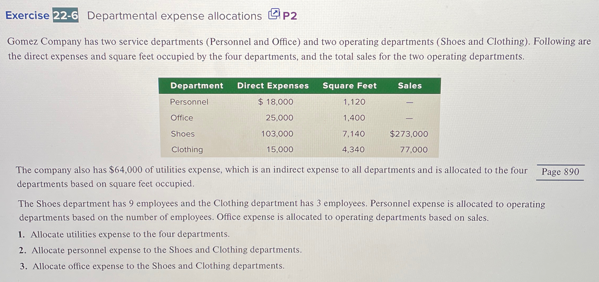 Solved Exercise 22-6 ﻿Departmental expense allocations | Chegg.com