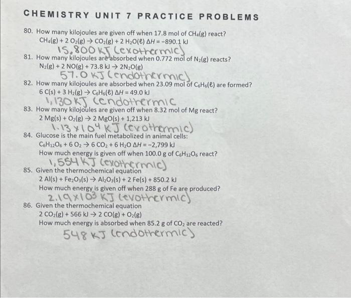 Solved CHEMISTRY UNIT 7 PRACTICE PROBLEMS 80. How many | Chegg.com