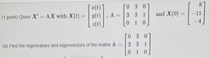 Solved (1 point) Given X′=AX with | Chegg.com