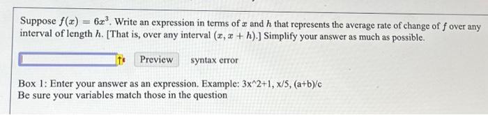 Solved Suppose f(x)=6x3. Write an expression in terms of x | Chegg.com