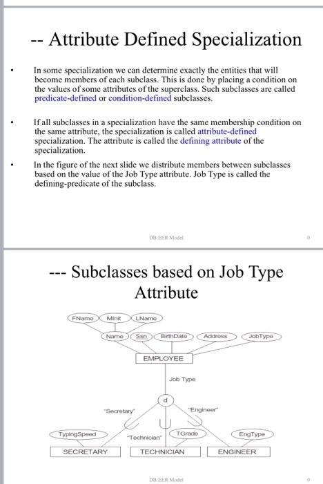 Solved Attribute Defined Specialization In some | Chegg.com