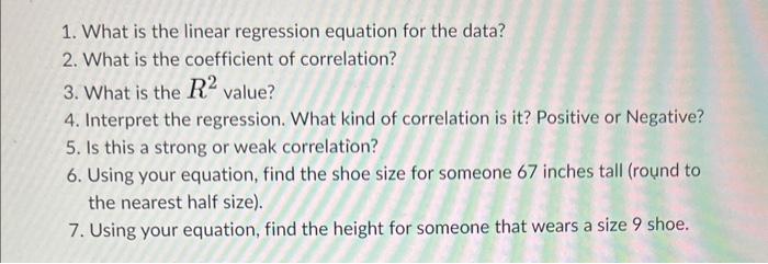 Solved Use the following data to predict shoe size. | Chegg.com