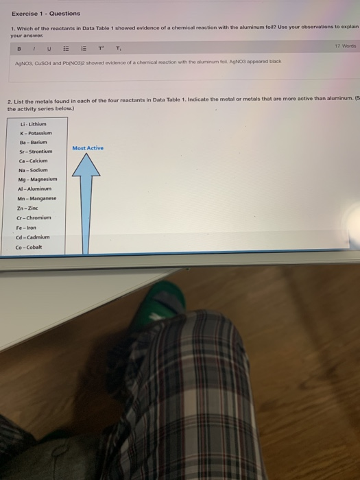 Exercise 1 - Questions 1. Which of the reactants in | Chegg.com