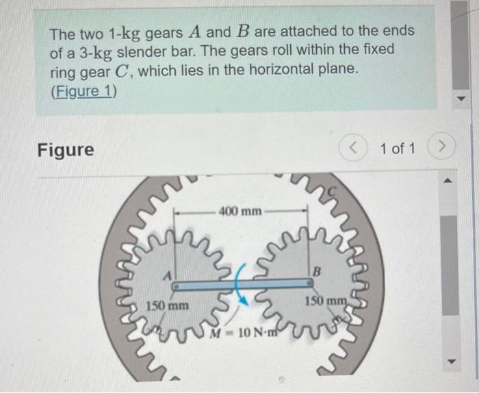 Solved The two 1-kg gears A and B are attached to the ends | Chegg.com