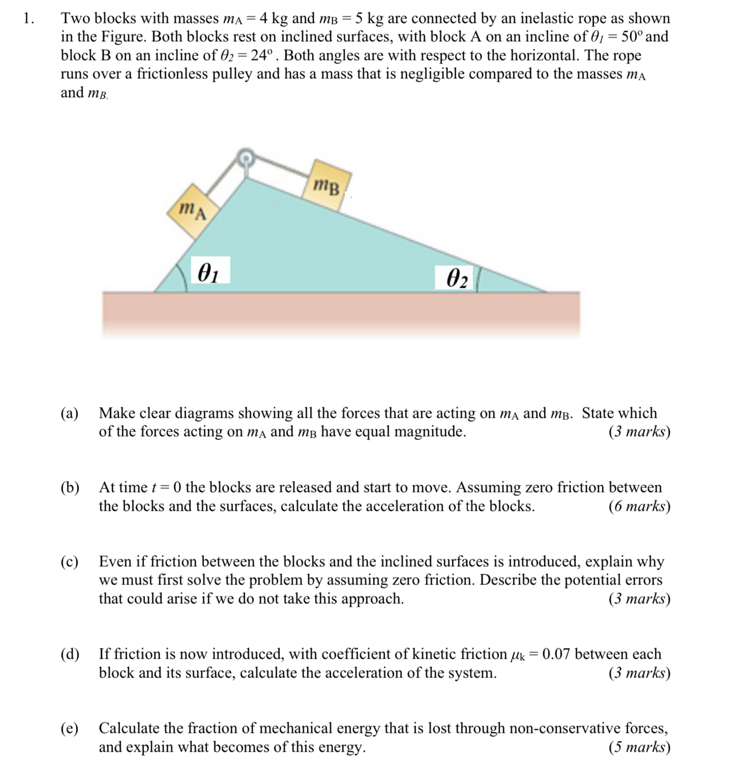 Solved Two blocks with masses mA=4kg ﻿and mB=5kg ﻿are | Chegg.com