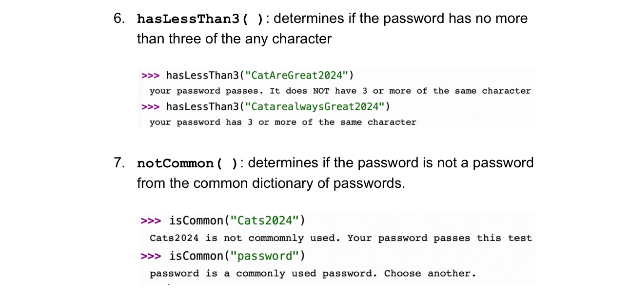 Solved hasLessThan3 ( ): determines if the password has no | Chegg.com