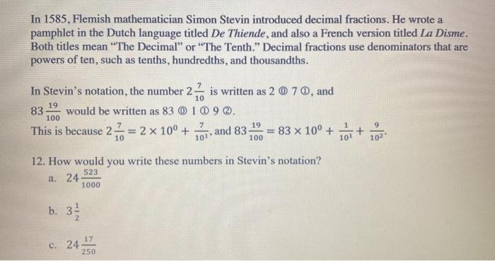 Solved In 1585, Flemish mathematician Simon Stevin | Chegg.com
