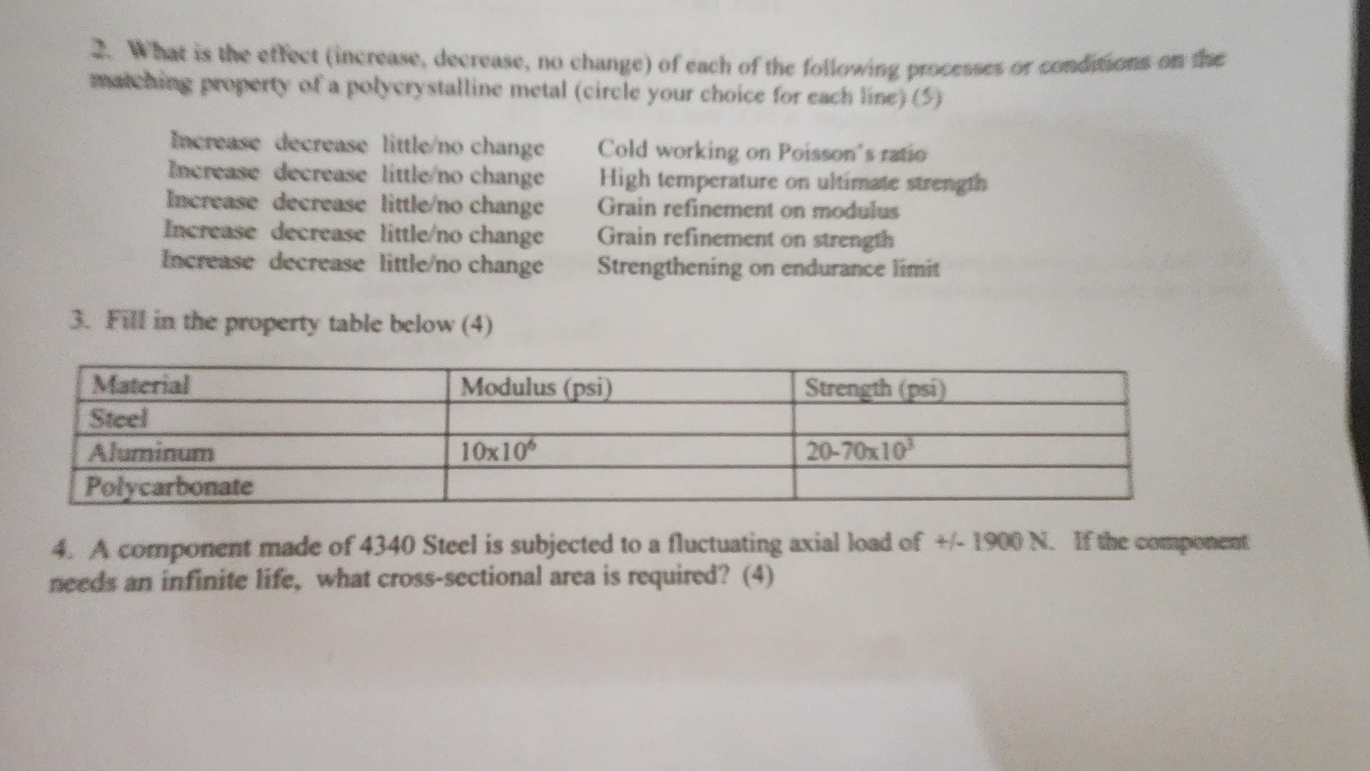 Solved 2. What is the effect (increase, decrease, no change) | Chegg.com