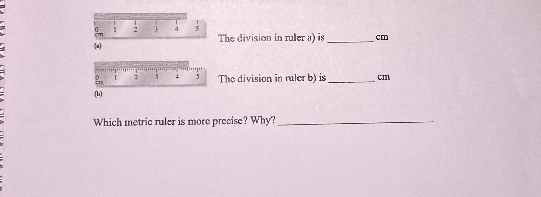 Solved The division in ruler a ) ﻿is cmThe division in | Chegg.com
