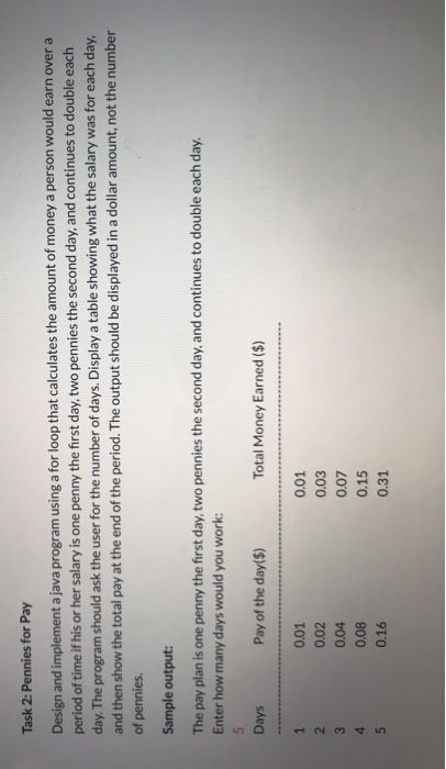 Solved Task 2 Pennies For Pay Design And Implement A Java 4844