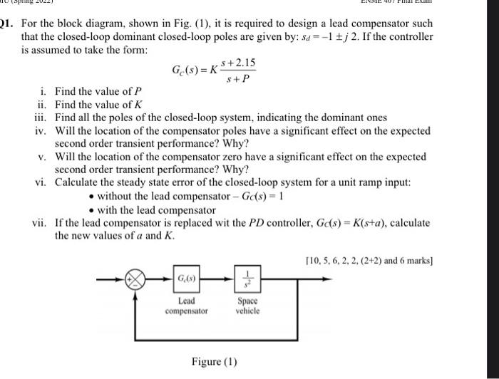 Solved solve this question as a lag compensator not lead , | Chegg.com
