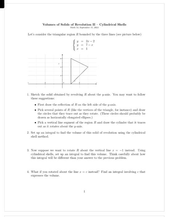 Solved Volumes of Solids of Revolution II - Cylindrical | Chegg.com