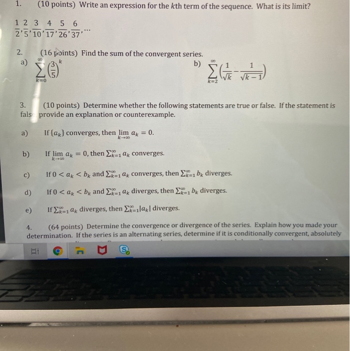 Solved 1. (10 points) Write an expression for the kth term | Chegg.com