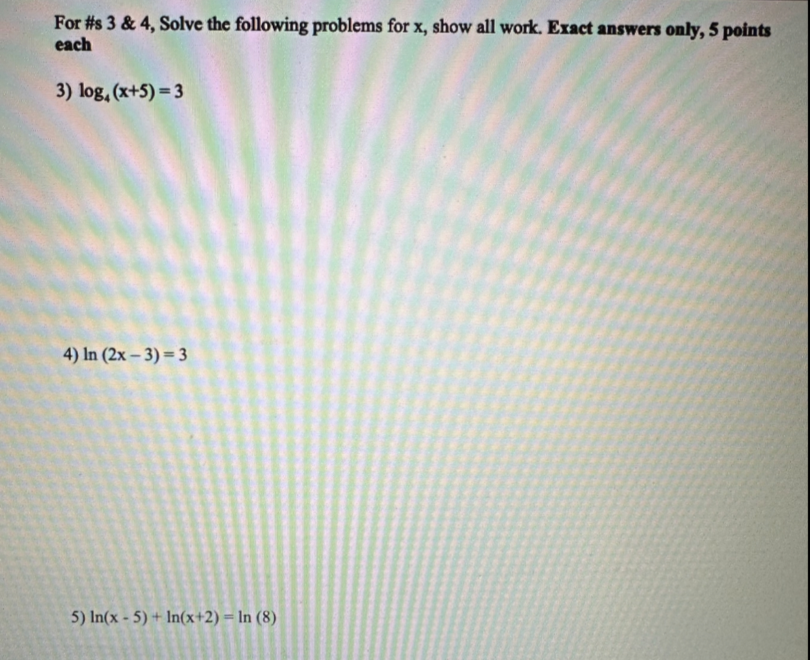 Solved For #s 3 ﻿& 4, ﻿Solve the following problems for x, | Chegg.com