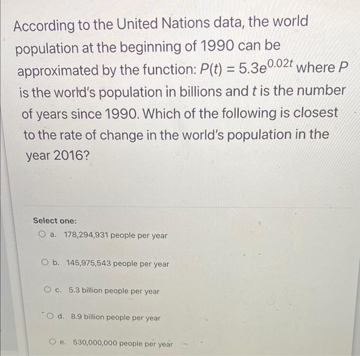 Solved According to the United Nations data, the world | Chegg.com