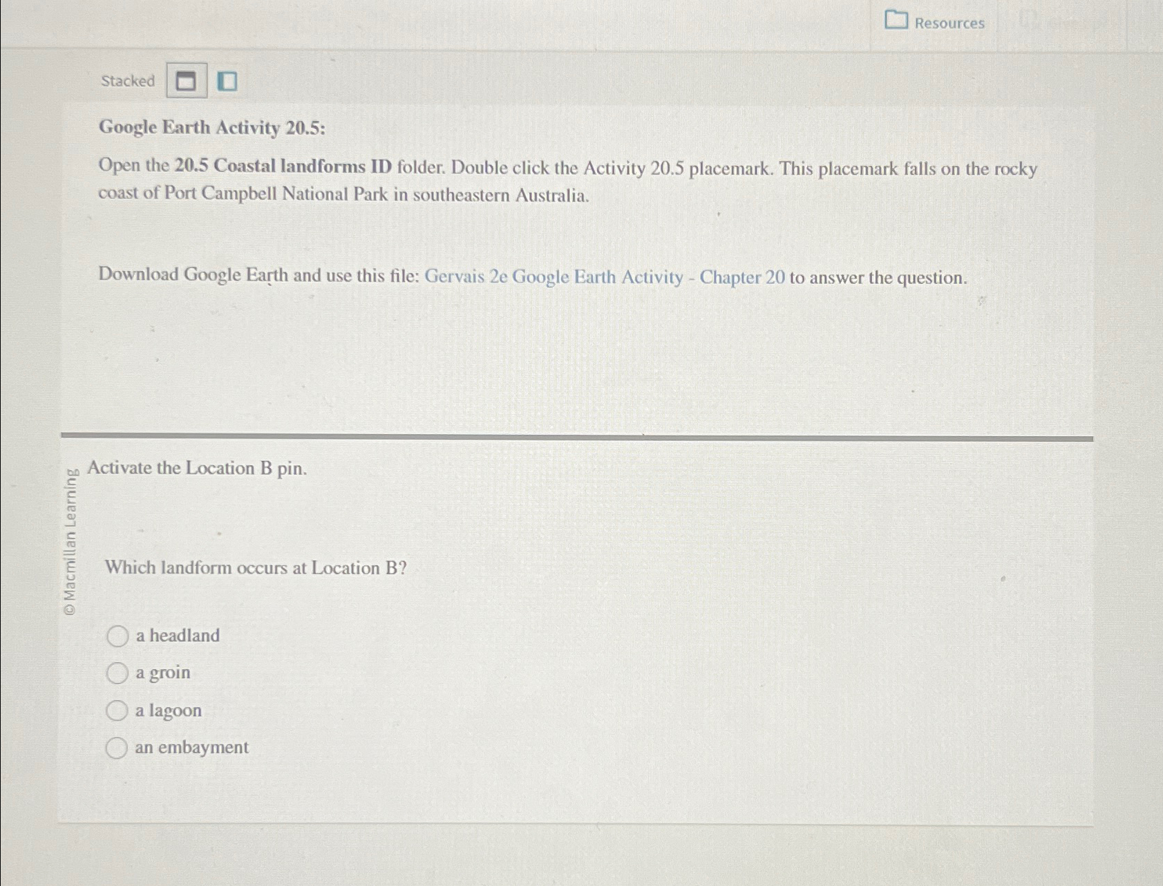 Solved ResourcesStackedGoogle Earth Activity 20.5:Open the | Chegg.com