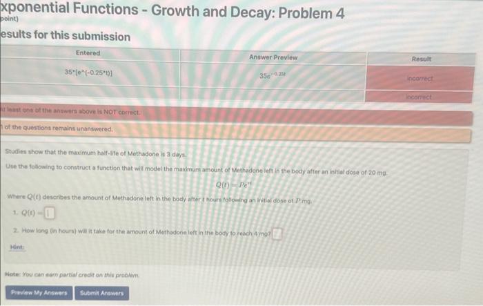 Solved xponential Functions - Growth and Decay: Problem 4 | Chegg.com