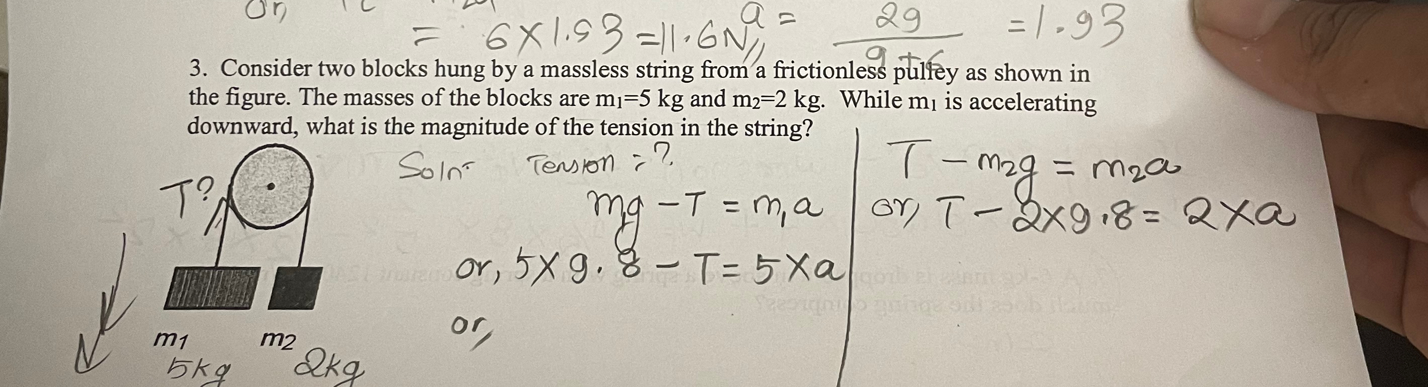 =6×1.93=11.6N=299=1.93Consider two blocks hung by a | Chegg.com