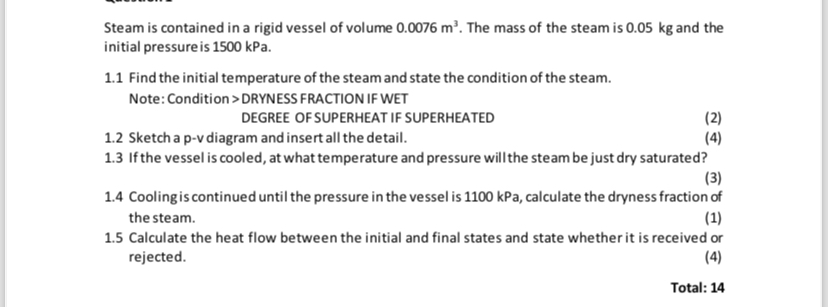 Solved Steam is contained in a rigid vessel of volume | Chegg.com
