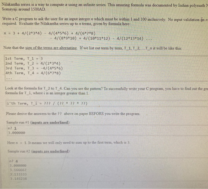 Solved Nilakantha series is a way to compute at using an | Chegg.com