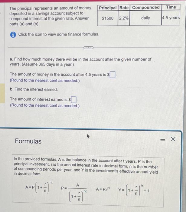Solved The principal represents an amount of money deposited | Chegg.com