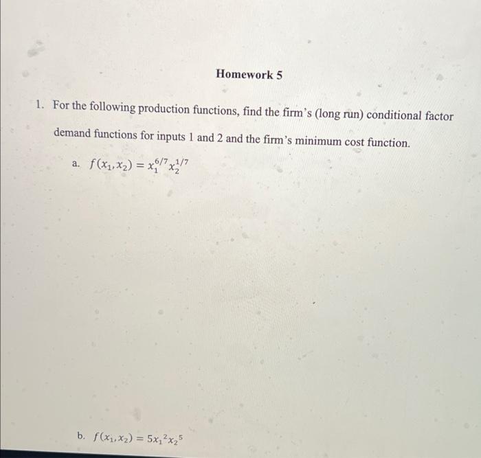 Solved Homework 5 1. For the following production functions, | Chegg.com