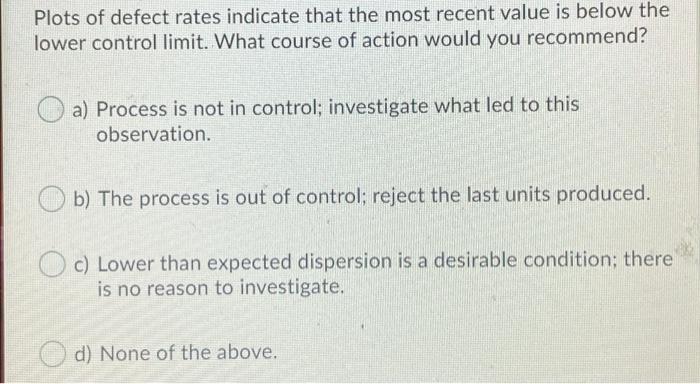 Solved Plots of defect rates indicate that the most recent | Chegg.com