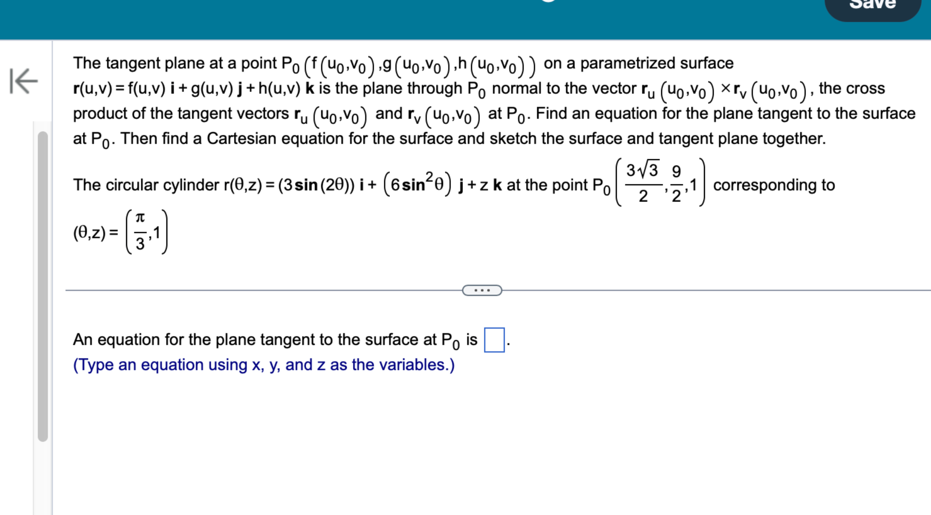 Solved Use a parametrization to express the area of the | Chegg.com
