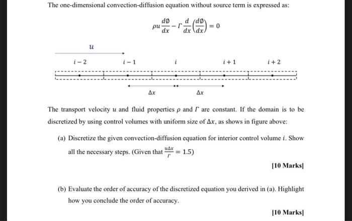 Solved The One Dimensional Convection Diffusion Equation