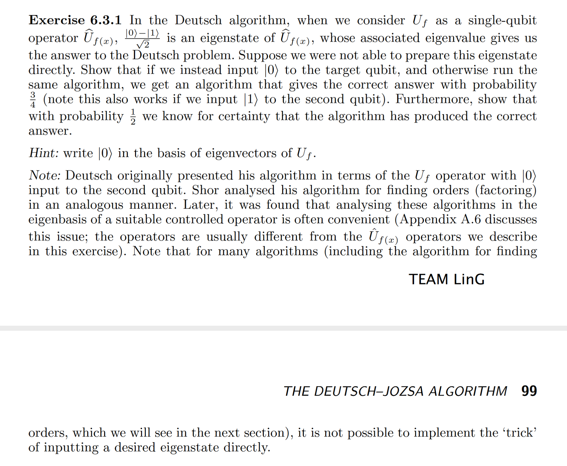 Solved Exercise 6.3.1 ﻿In the Deutsch algorithm, when we | Chegg.com