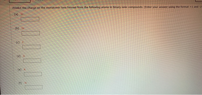 Solved Predict the charge on the monatomic ions formed from | Chegg.com