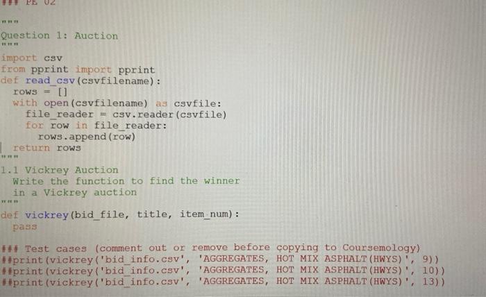 Solved You are given the following csv file: bid_info.cev | Chegg.com