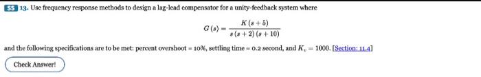 Solved 5513. Use frequency response methods to design a | Chegg.com
