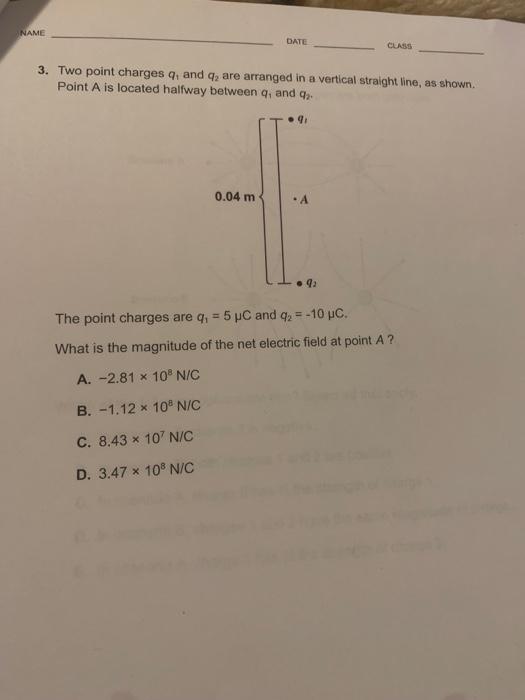 Solved 3. Two point charges q1 and q2 are arranged in a | Chegg.com