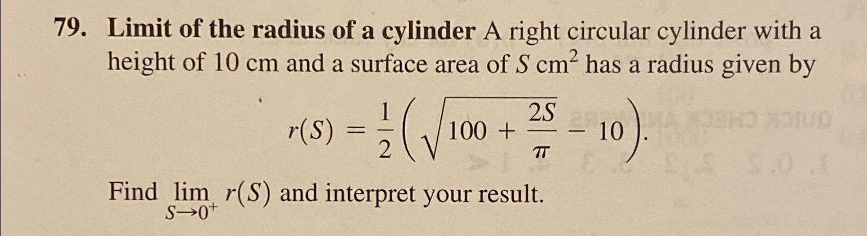 Solved Limit of the radius of a cylinder A right circular | Chegg.com