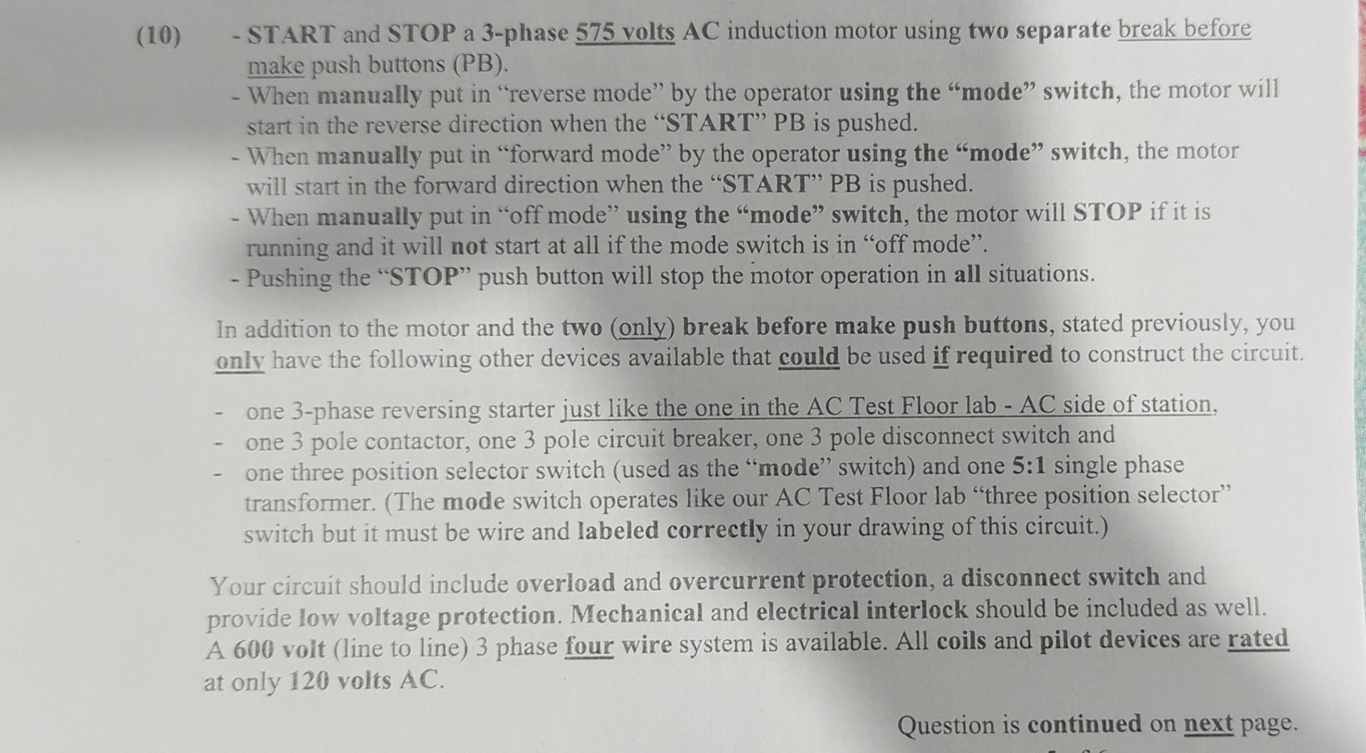 (10) - START and STOP a 3-phase 575 volts AC | Chegg.com