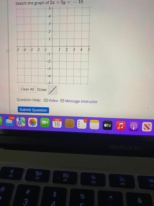 Solved Sketch the graph of 2x + 5y = - 10 S 4 3 تف 2 1 3 5 | Chegg.com