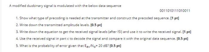 A modified duobinary signal is modulated with the | Chegg.com