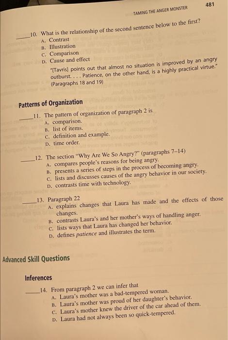 Solved 479 TAMING THE ANGER MONSTER Questions ocabulary in | Chegg.com