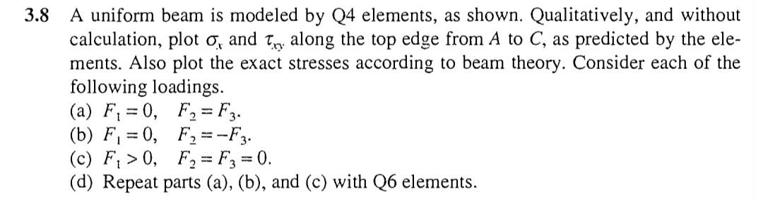 Solved 3.8 A uniform beam is modeled by Q4 elements, as | Chegg.com