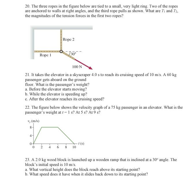 Solved 20. The three ropes in the figure below are tied to a | Chegg.com