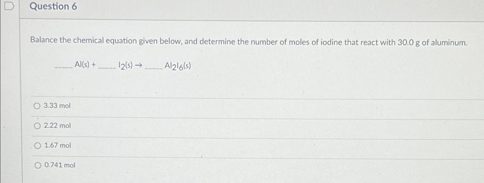 Question 6Balance the chemical equation given below, | Chegg.com