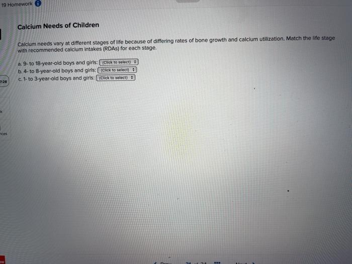 Solved 19 Homework Calcium Needs of Children Calcium needs | Chegg.com