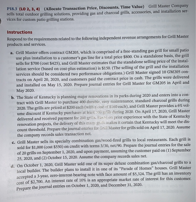 Solved P18.3 (LO 2, 3, 4) (Allocate Transaction Price, | Chegg.com