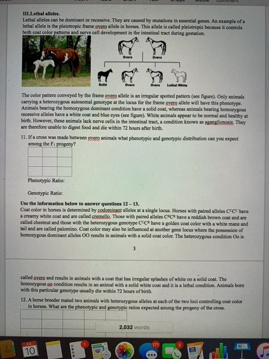 Solved TII. Lethal alleles. Lethal alleles can be dominant | Chegg.com