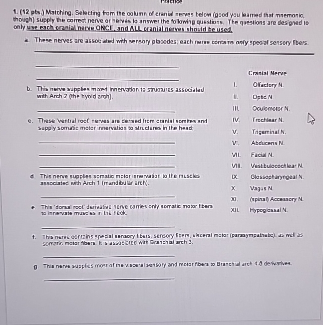 Solved (12 ﻿pts.) ﻿Matching. Selecting from the column of | Chegg.com