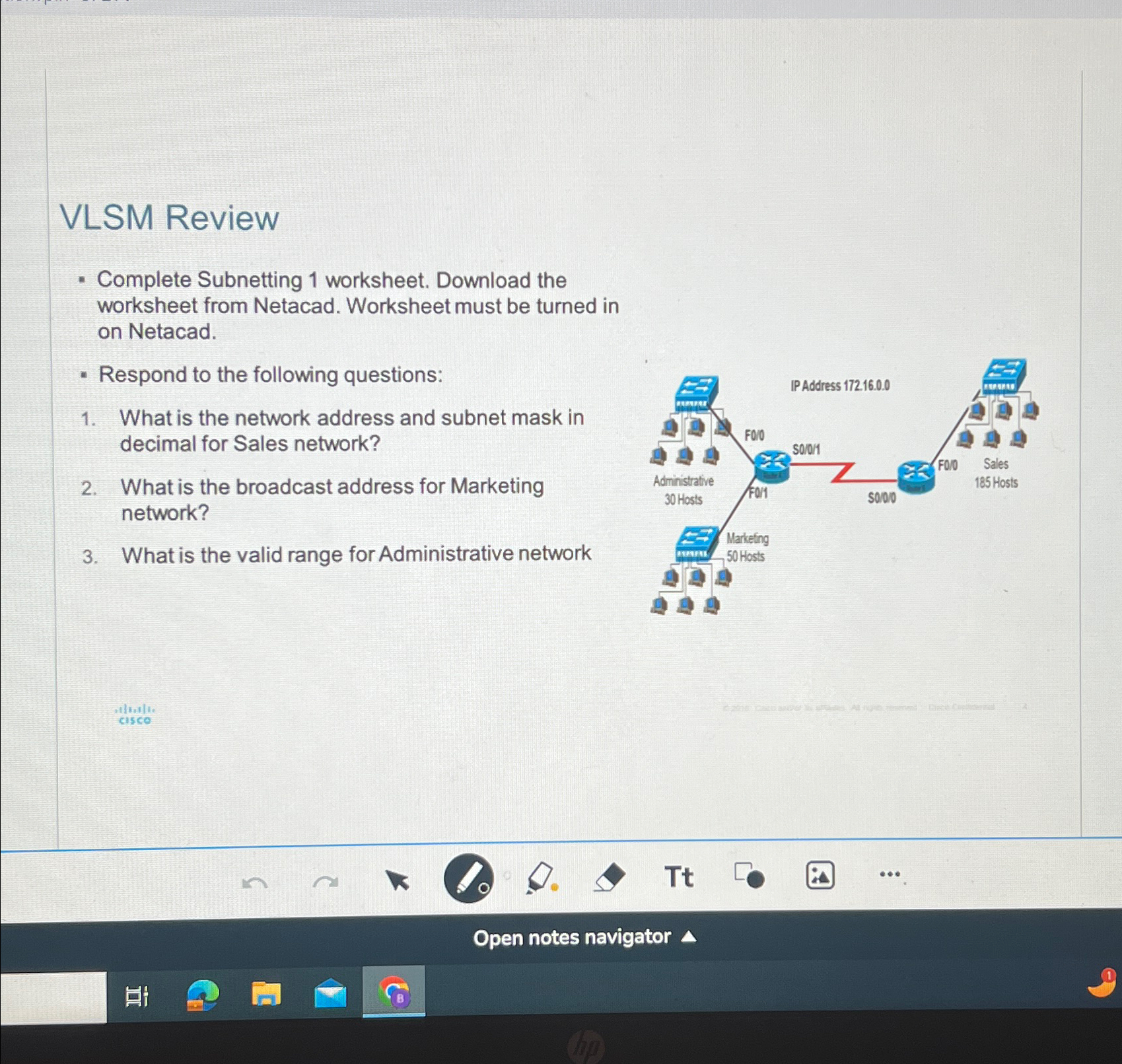 VLSM ReviewComplete Subnetting 1 ﻿worksheet. Download | Chegg.com