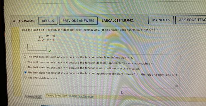 Solved Find the limit L (if it exists). If it does not | Chegg.com